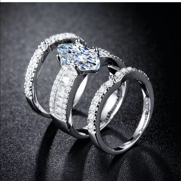 Jewelry | 3pc Engagement Classic Fancy Ring Set | Poshmark